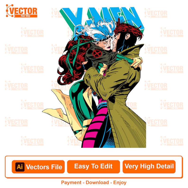 Rogue & Gambit Vector, Superhero Vector File , Marvel Vintage , Marvel ...