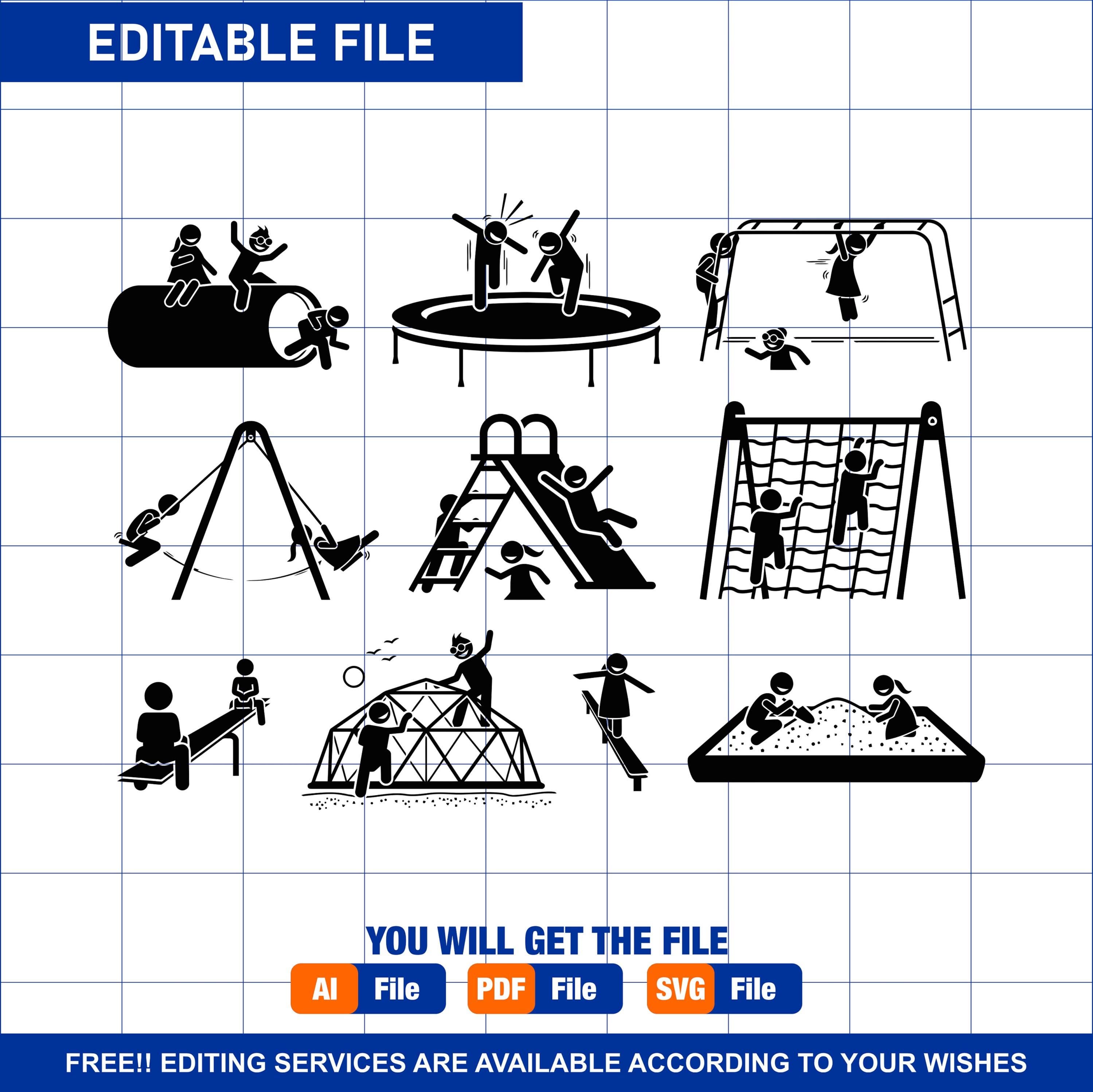 Active Children Playing Playground Park Trampoline Monkey Bar Swing ...