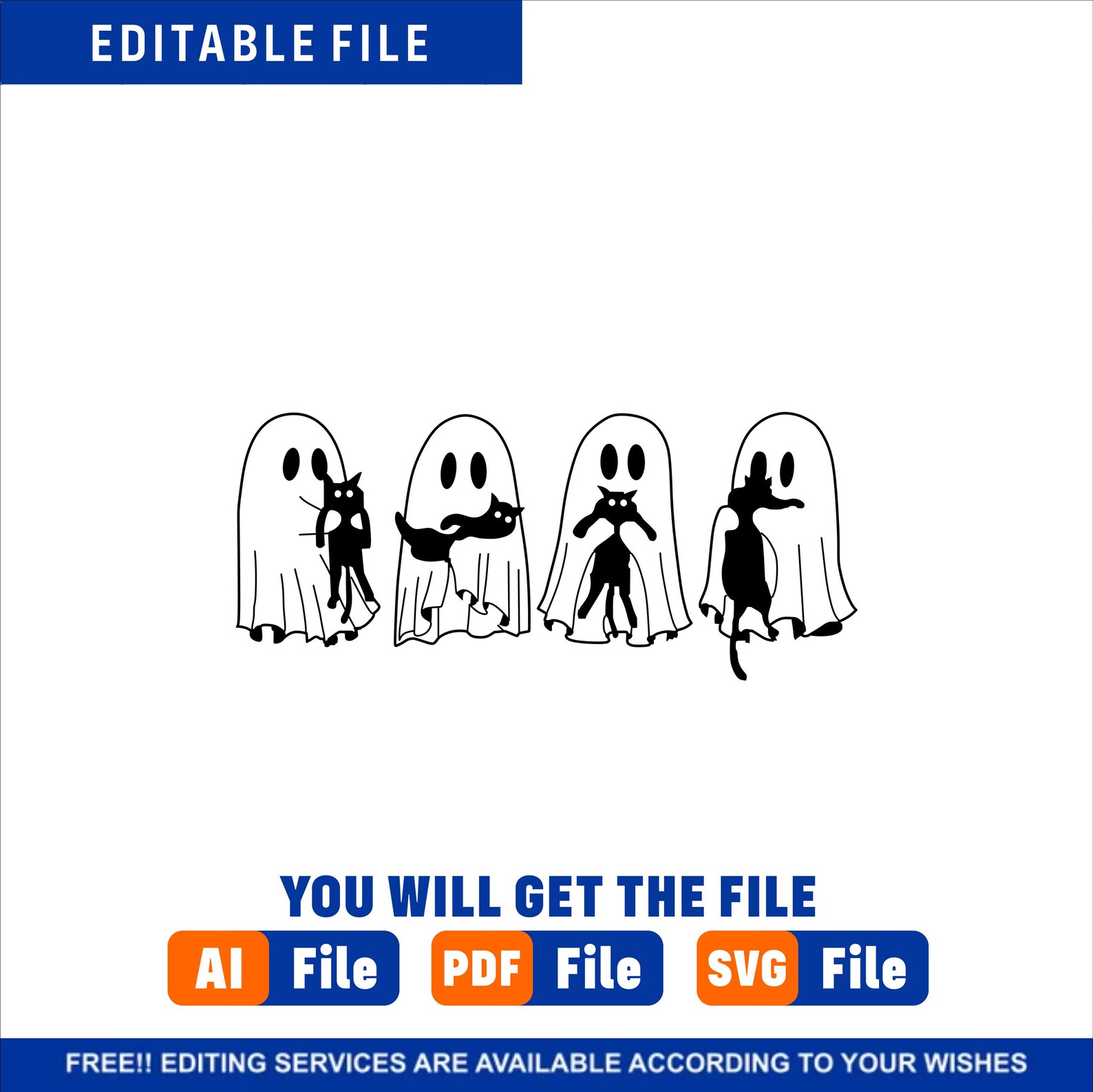 Ghosts With Cat Png, Cute Halloween Ghosts Png, Cat Lover Ghost Png ...