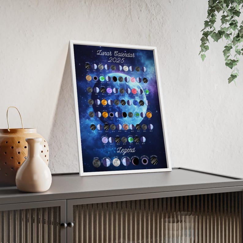 2025 Moon Calendar, Lunar Calendar 2025, Moon Phases Print, Celestial ...