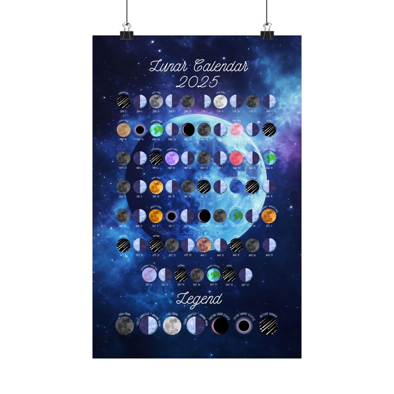 2025 Moon Calendar, Lunar Calendar 2025, Moon Phases Print, Celestial ...
