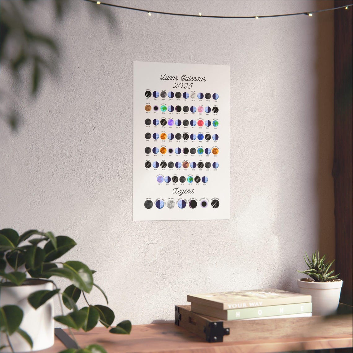 2025 Northern Hemisphere Lunar Calendar Celestial Art Print - Etsy