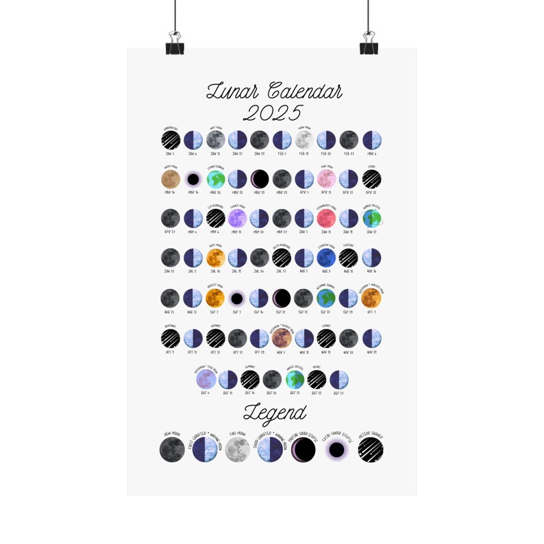 2025 Northern Hemisphere Lunar Calendar Celestial Art Print - Etsy
