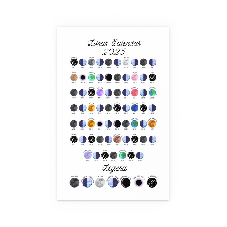 2025 Northern Hemisphere Lunar Calendar Celestial Art Print - Etsy