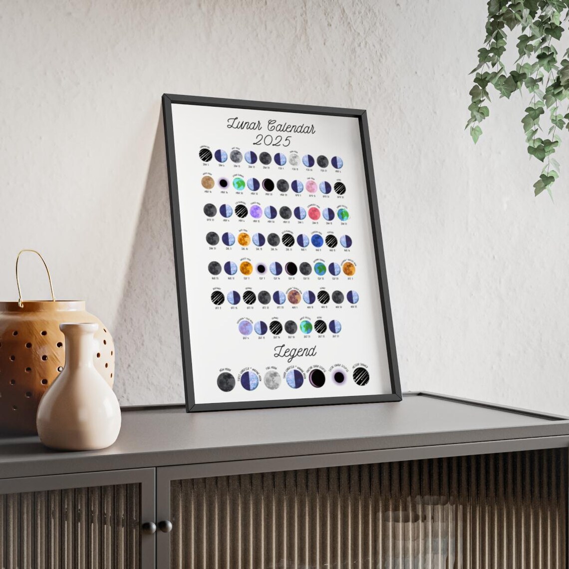 2025 Northern Hemisphere Lunar Calendar Celestial Art Print - Etsy