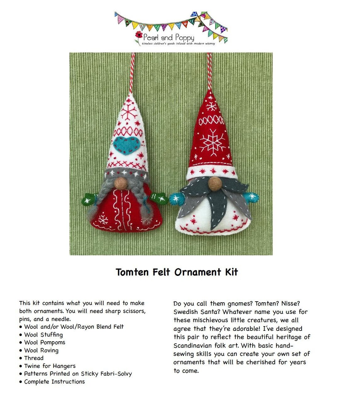 Ornament Craft Kit Tomten Gnome Wool Felt Makes Two Scandinavian ...