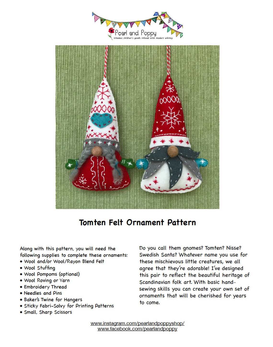 PDF Pattern Tomten Gnome Nisse Scandinavian Felt Ornament Swedish Santa ...
