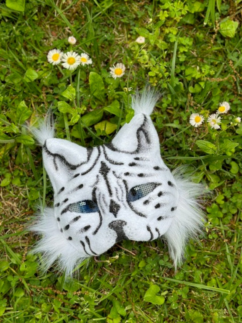 Black and White Snow Leopard Therian Mask - Etsy