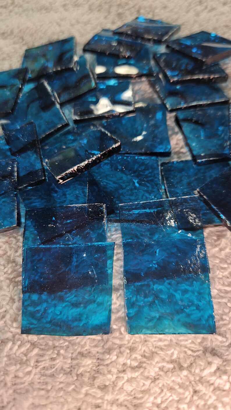 Discontinued 1" Caribbean Blue Flemish Stained Glass Mosaic Tile 25 PC ...