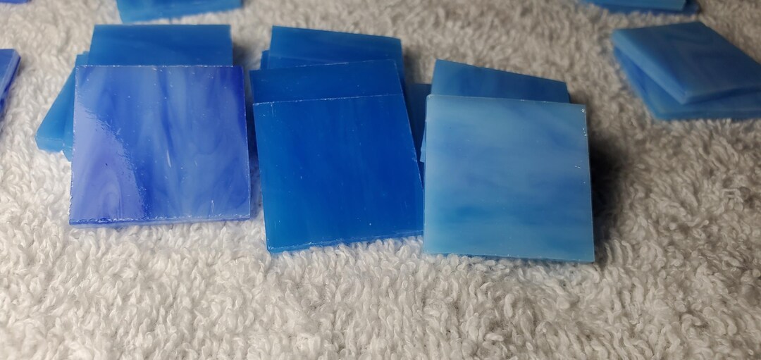 1" Blue Variegated Mix #4 Limited Edition Stained Glass Mosaic Tile 25 ...