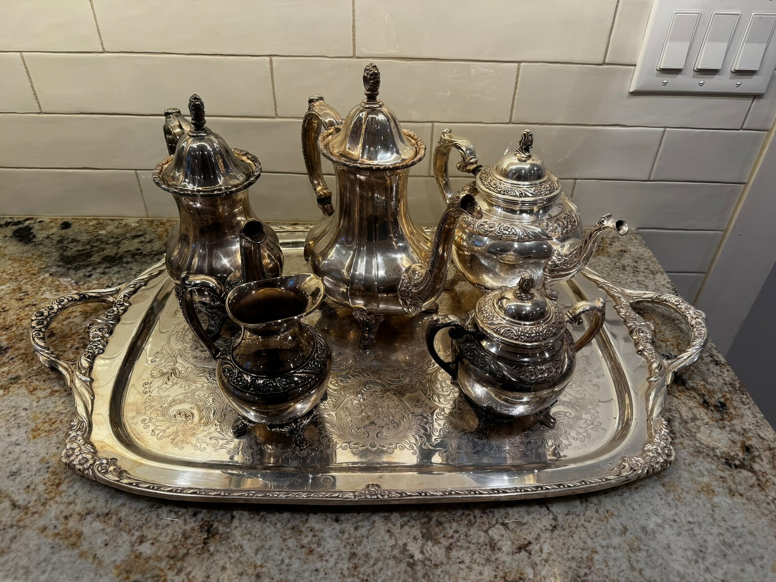 Collection of Vintage Silverplate Tea and Platter Sets (pricing ...