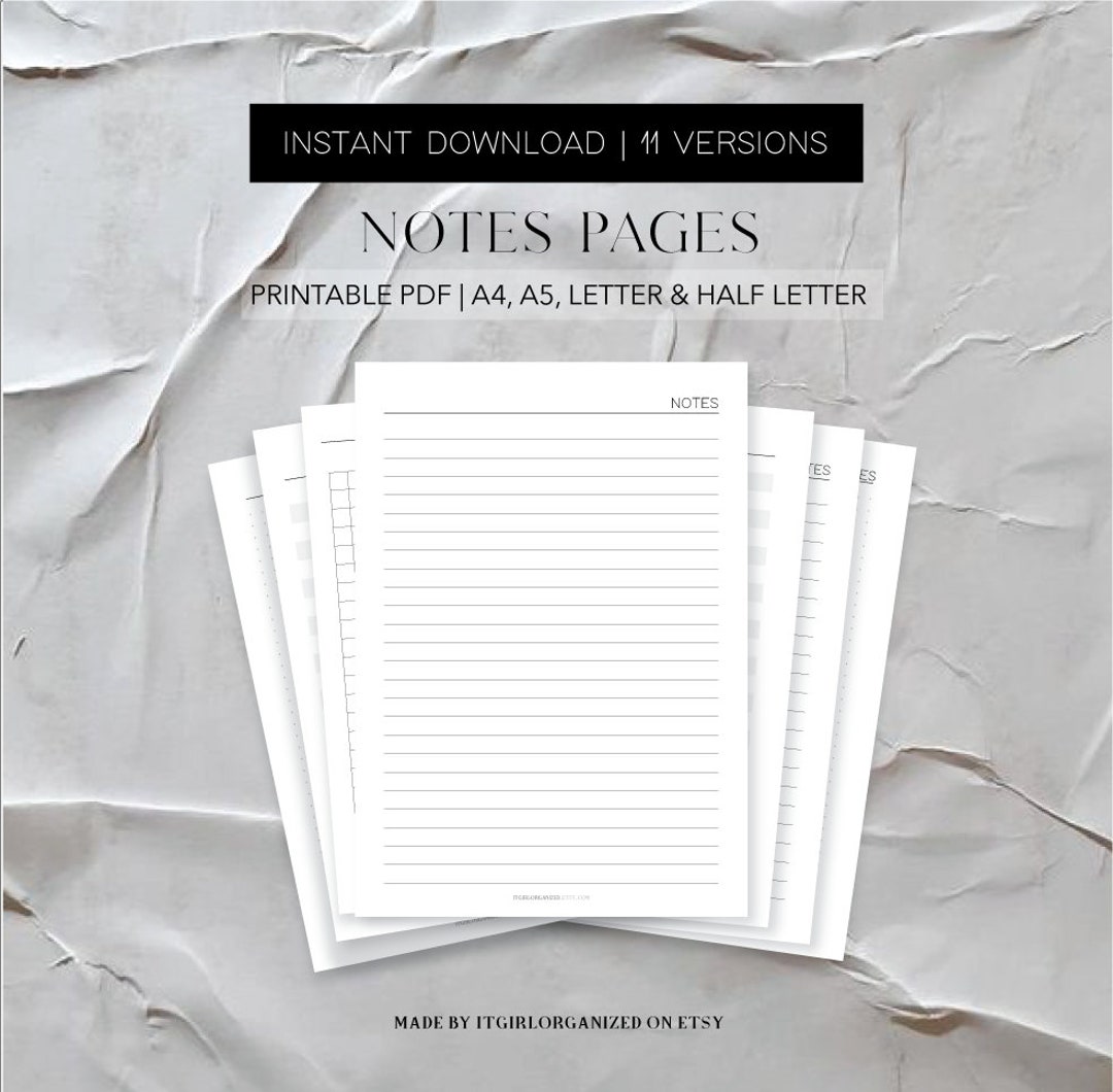 Printable Notes Pages, Writing Paper, Blank Notes, Study Note Template ...