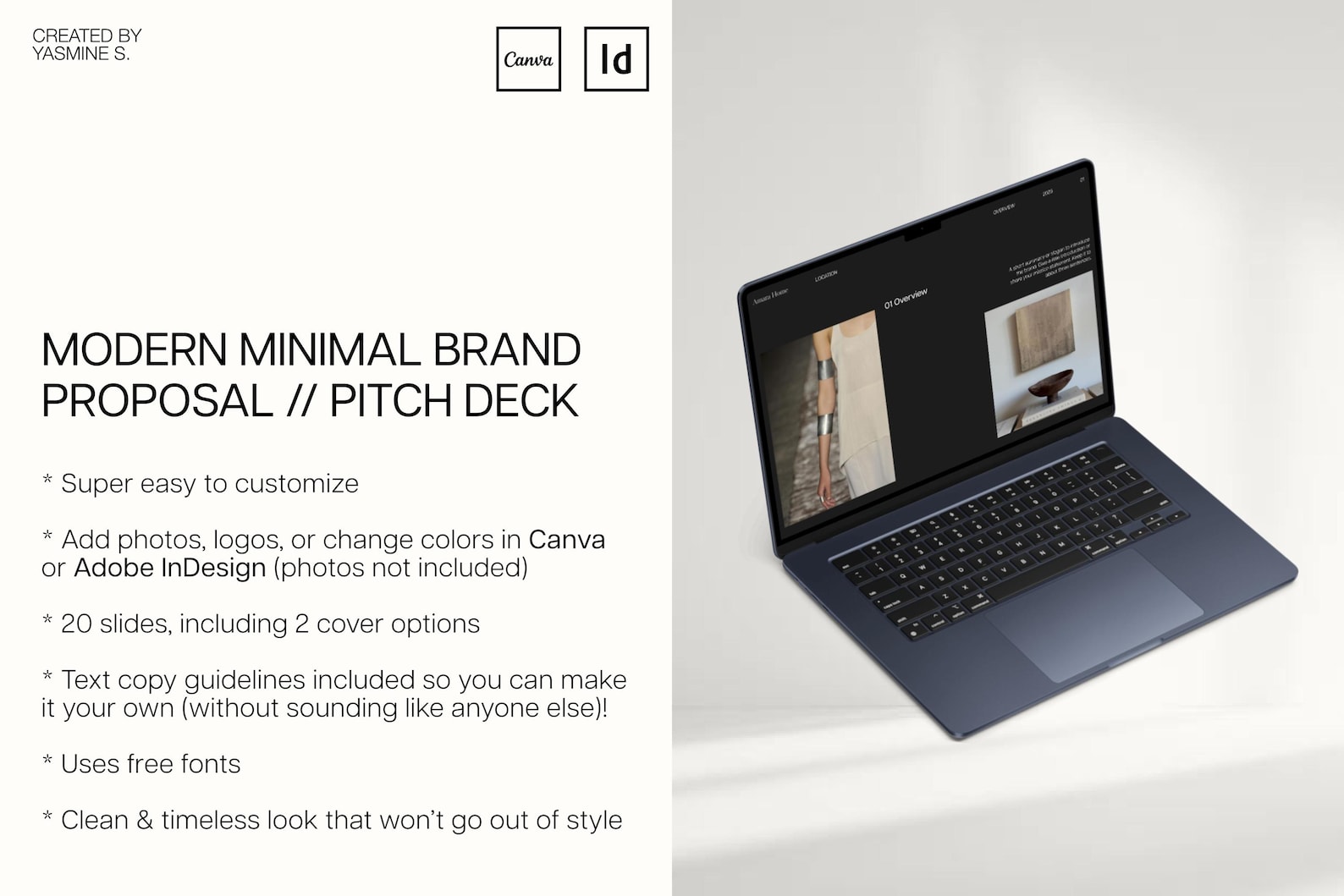 Minimal Brand Proposal Pitch Deck Template: Canva + Indesign. Modern ...