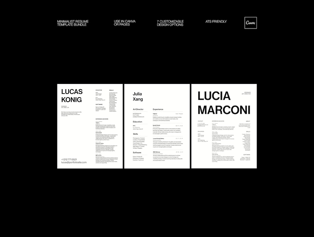 Minimalist Resume Template Bundle: 7 Modern Designs for Canva & Pages ...