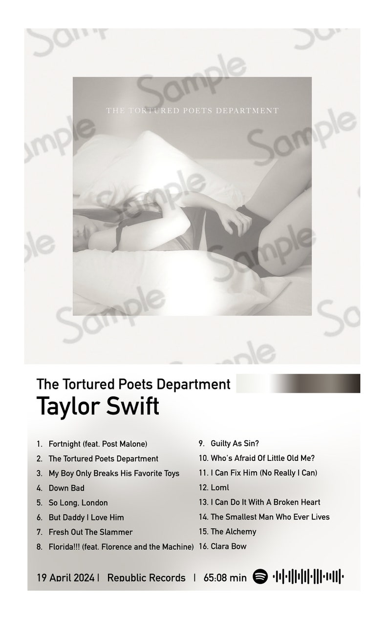 Taylor Swift the Tortured Poets Department Album Poster - Etsy