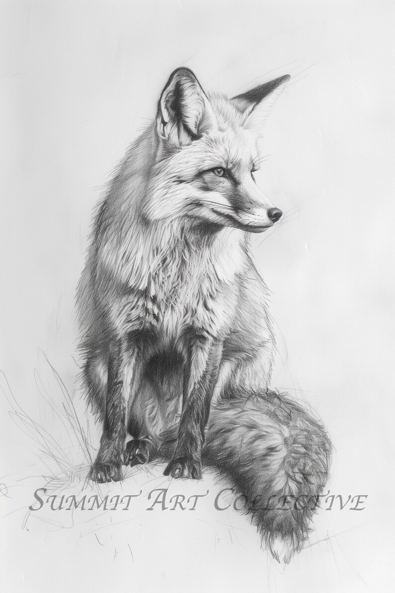 PRINTABLE North American Fox, Sketched Charcoal Pencil Drawing - Etsy