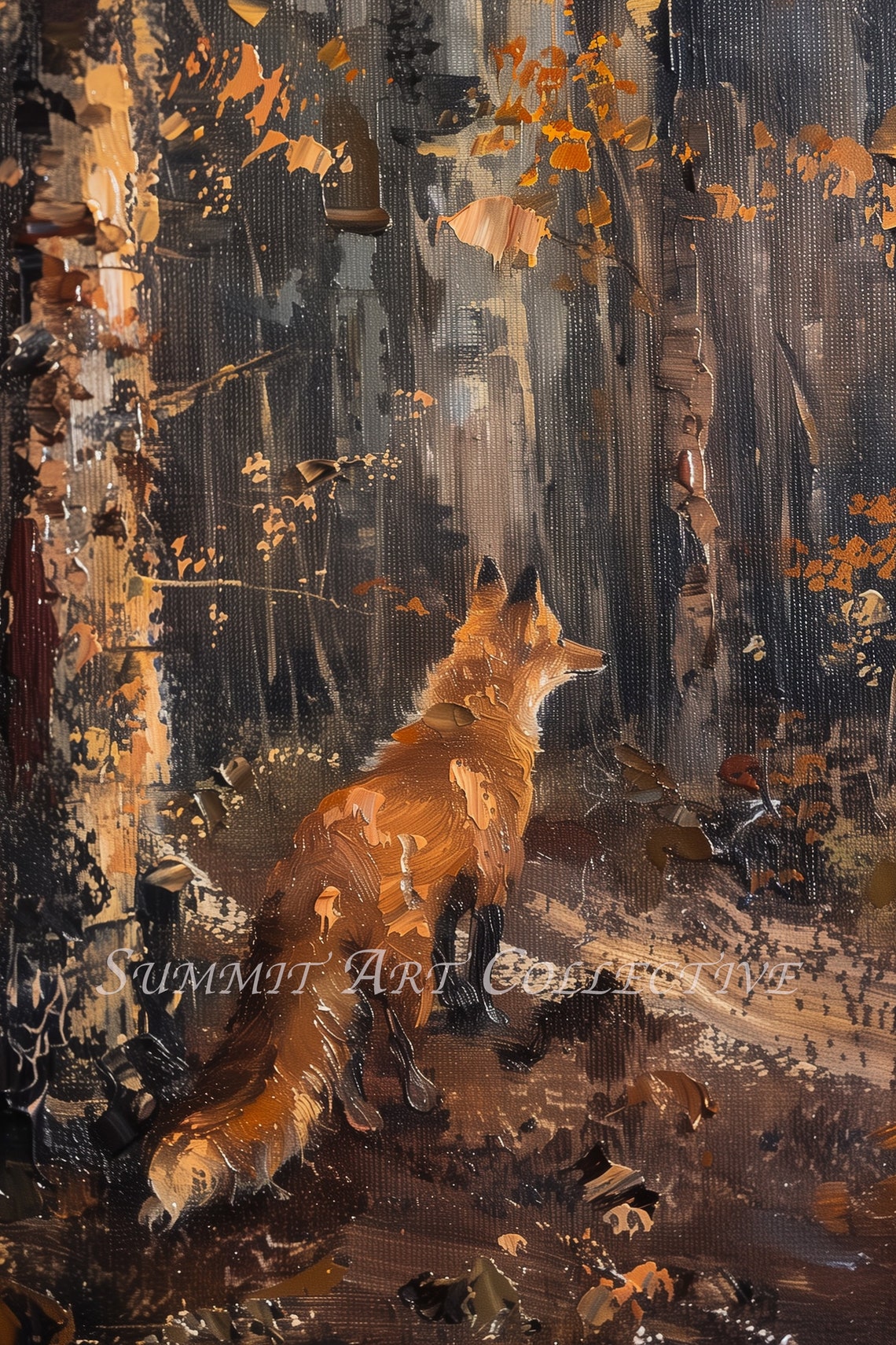 PRINTABLE Red Fox in Autumn Forest, Vintage Oil Painting, Fall Color ...