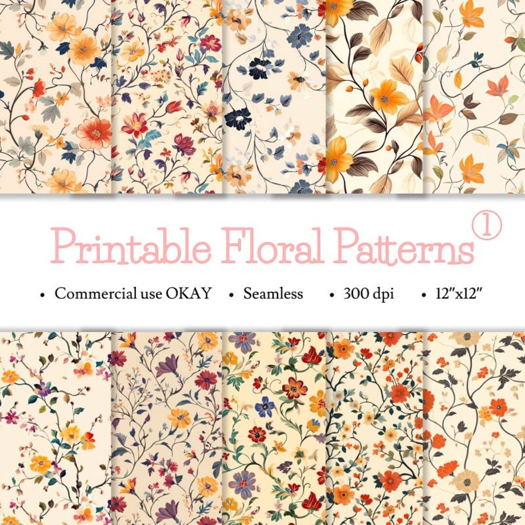 Renaissance Floral Pattern Set, Seamless Printable Designs (digital ...