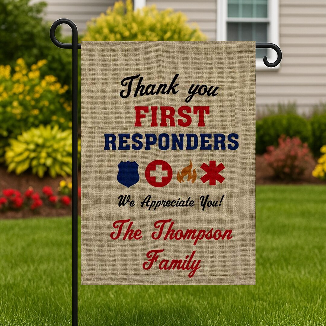 Custom Thank You First Responders Icons Burlap Garden Flag ...