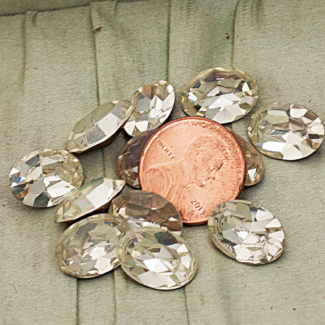 LARGE OVAL RHINESTONES Lot of (5) Vintage Glass Crystal Clear Austria ...