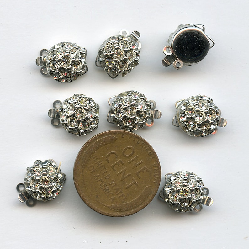 RHINESTONE CLASPS Lot of (2) Domed Vintage Two Strand NOS New Old Stock ...