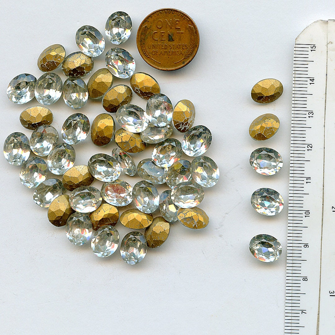 OVAL RHINESTONES Vintage 10 Mm X 8 Mm Lot of (25) Glass Crystal Clear ...