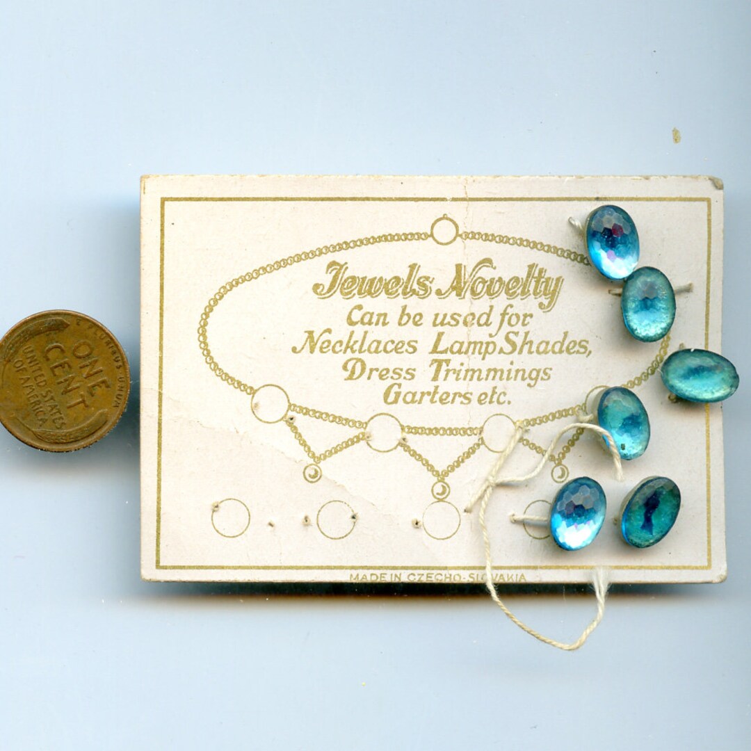 Card With Vintage Rhinestone Trim TURQUOISE OVAL Montees Czecho ...