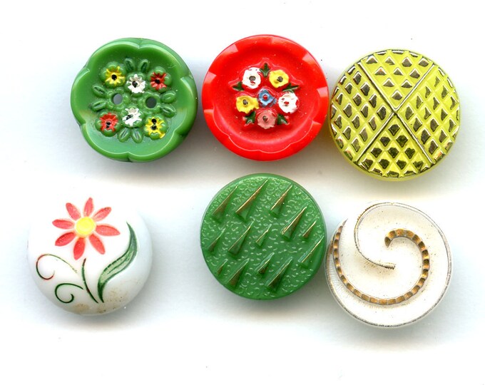 Vintage Glass Buttons Colorful Lot of 6 Coordinating New Old - Etsy