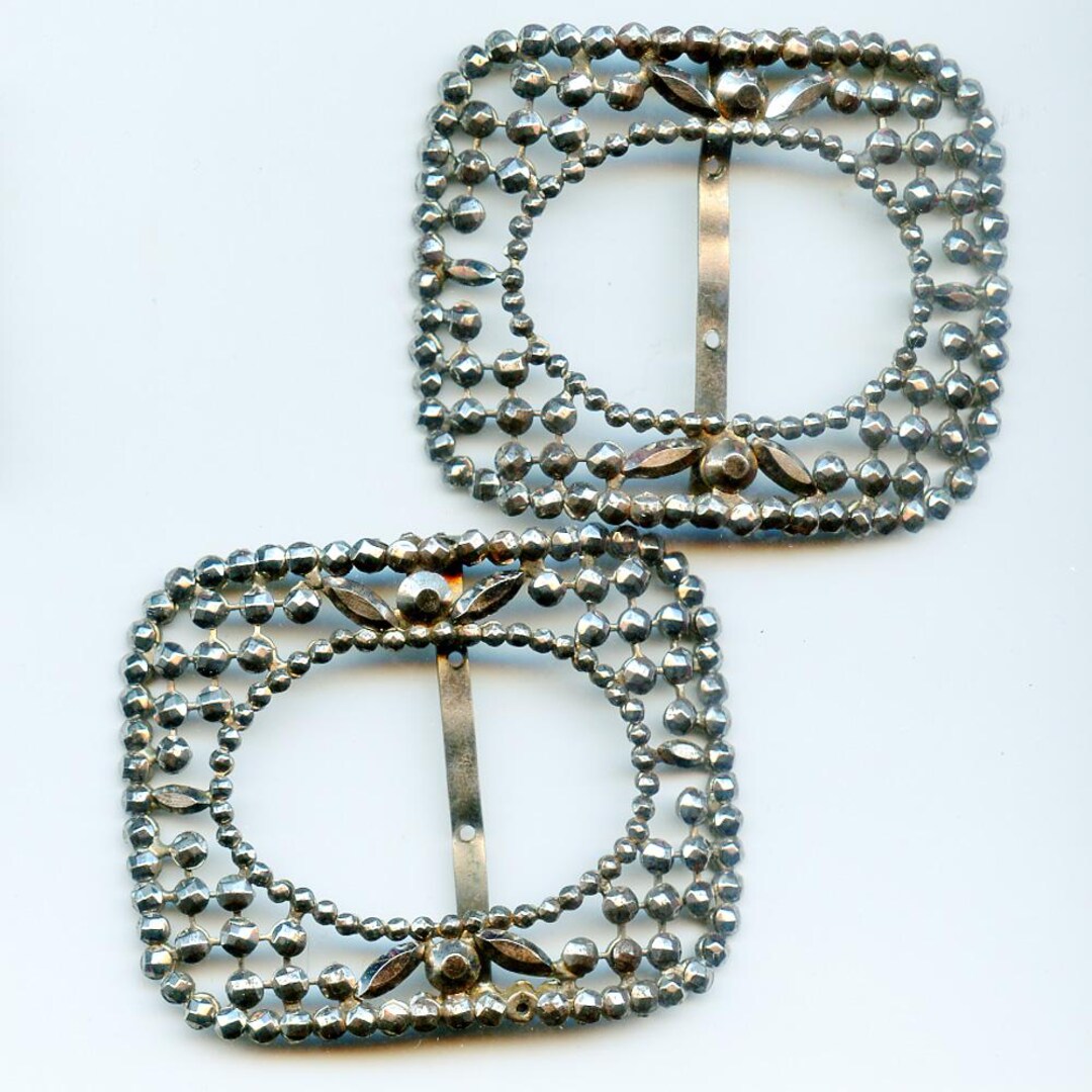 Pair Edwardian Antique Riveted and Cut Steel FRENCH Shoe Buckles 9554 ...