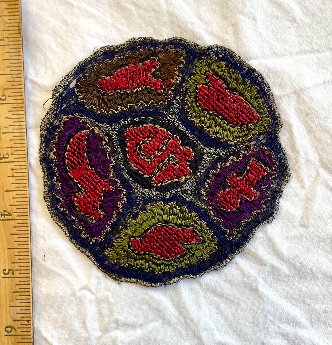 Colorful ART Deco Trim Vintage Metallic Thread Embroidered Applique ...