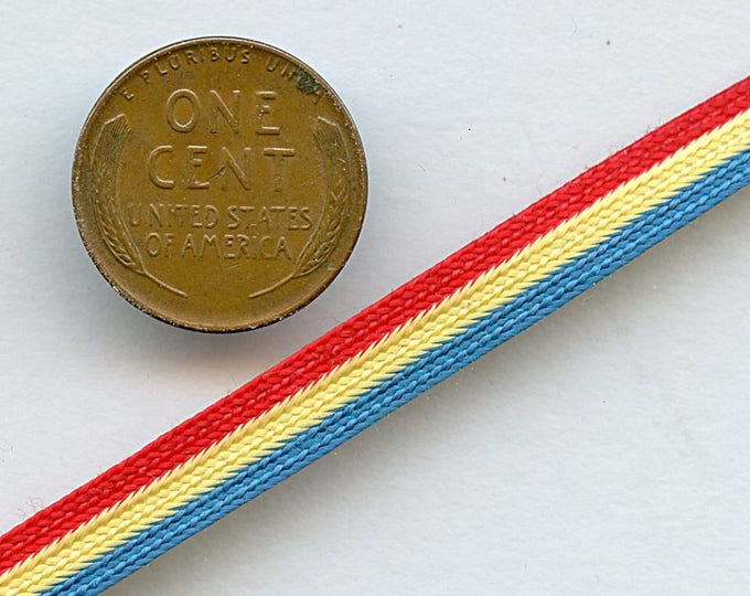 10 Yards of Vintage Striped Ribbon Turquoise, Yellow, Red Trim 1/4 ...