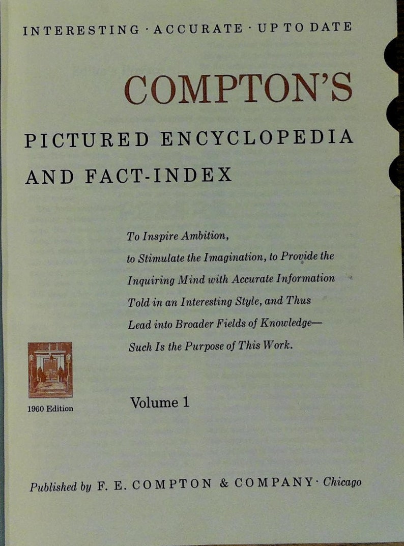 1960 - Compton's Pictured Encyclopedia and Fact-index Volume 1 - Etsy
