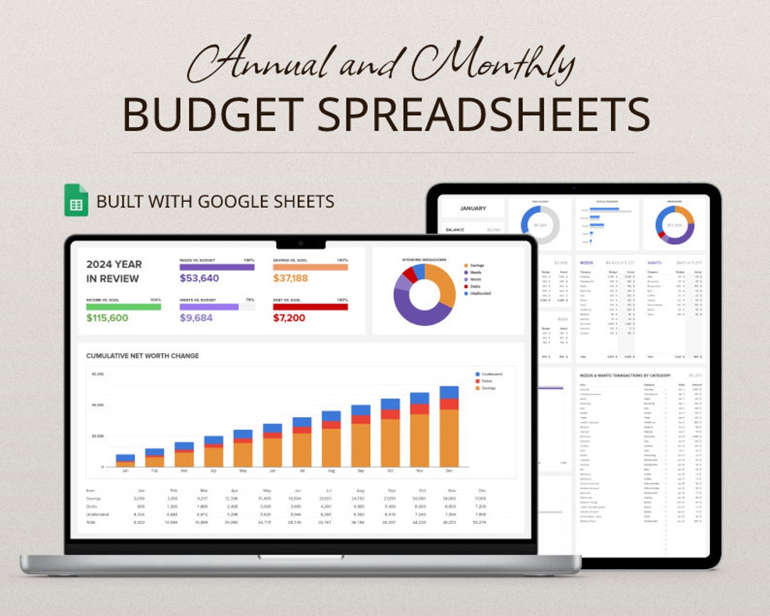Annual + Monthly Budget Planning Spreadsheet - Etsy