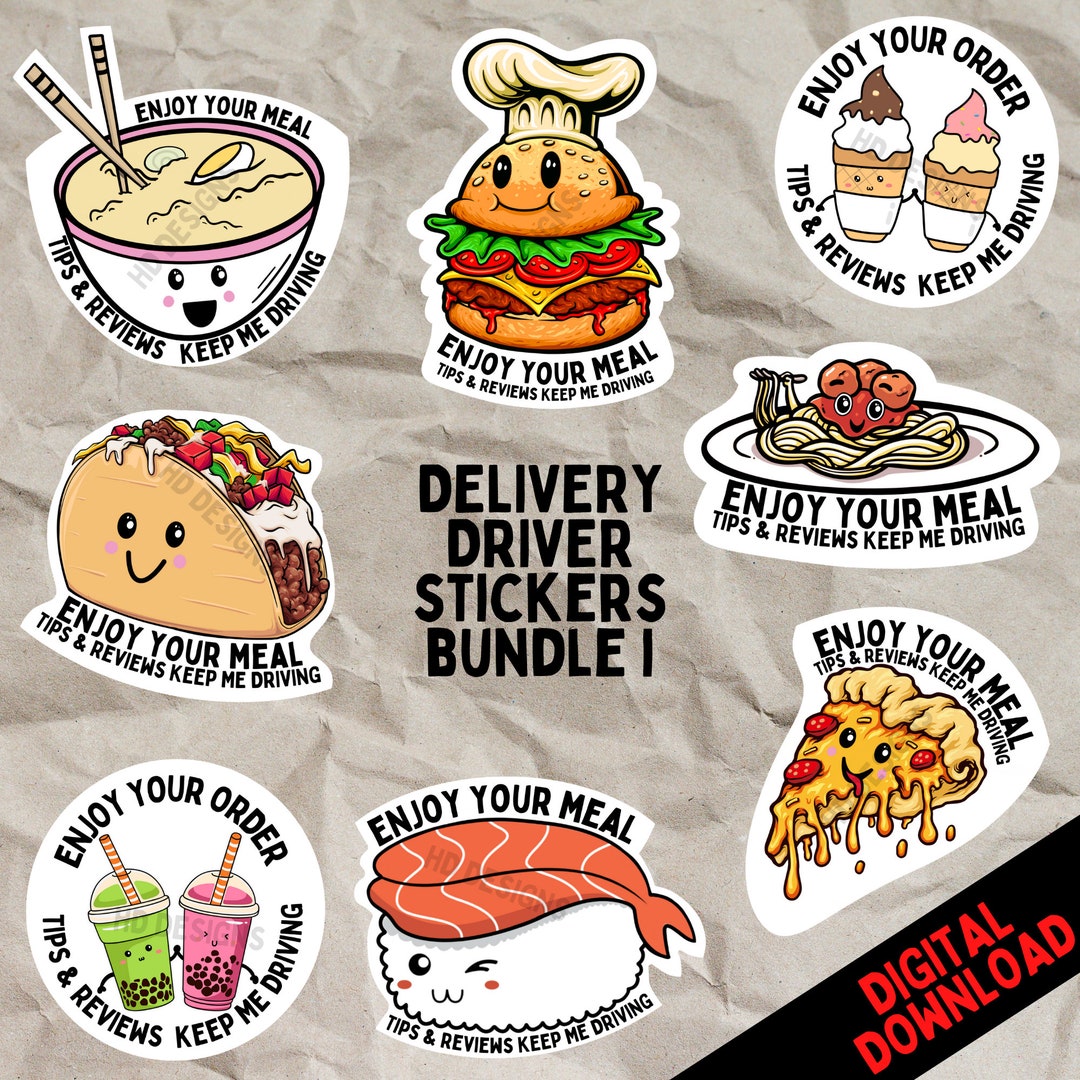 Cute Food Delivery Stickers - Increase Your Tips! BUNDLE OF 8 - Etsy