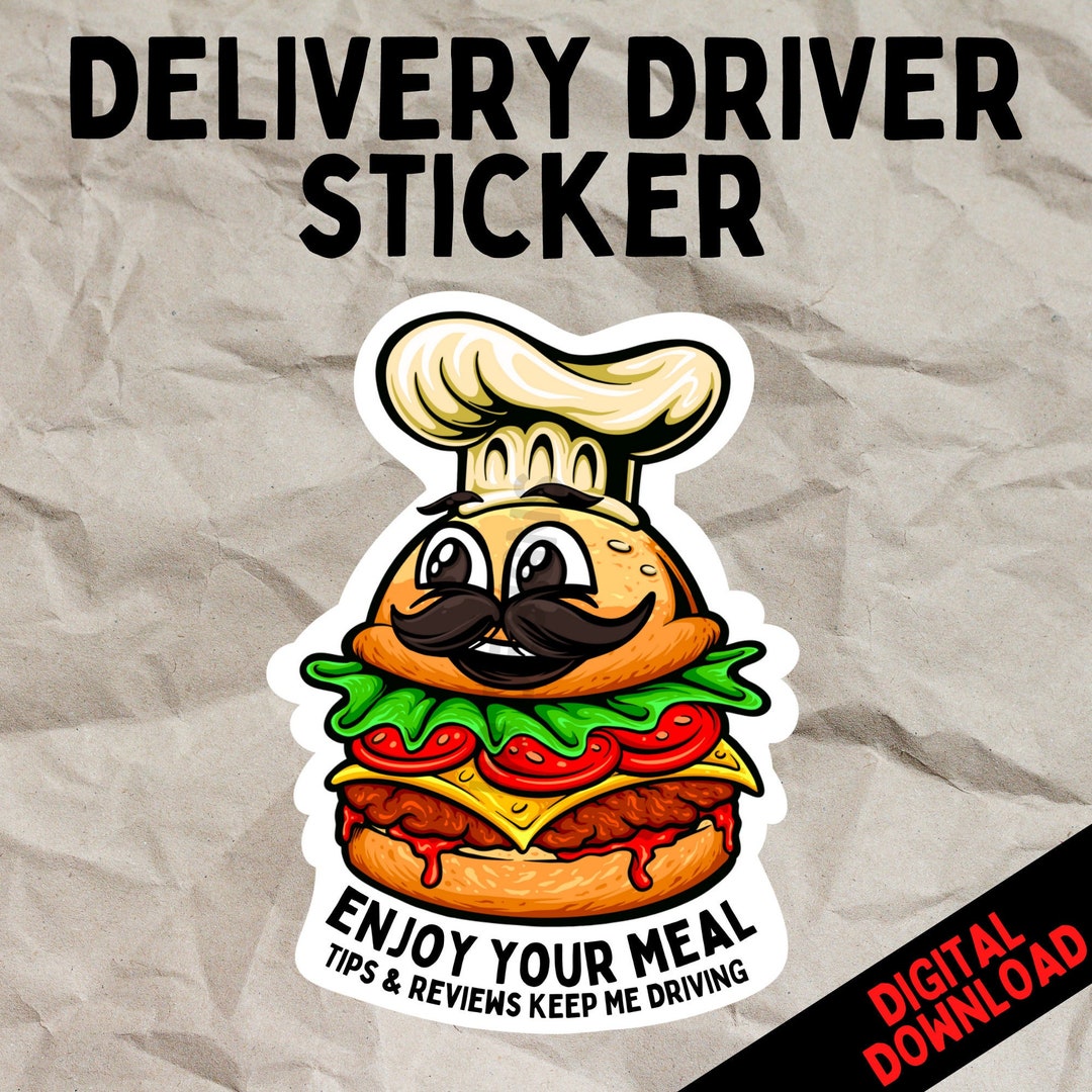 Cute Food Delivery Stickers - Increase Your Tips! MUSTACHED HAMBURGER ...