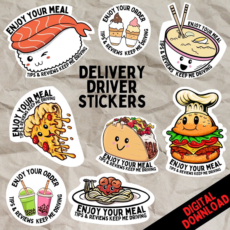 Cute Food Delivery Stickers Increase Your Tips HAMBURGER - Etsy
