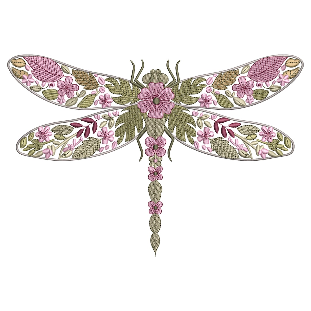 Dragonfly Embroidery Design, Floral Insect Machine Embroidery Pattern ...