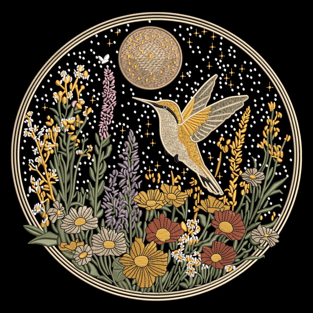 Hummingbird Embroidery Design, Floral Circle Pattern, Boho Nature ...