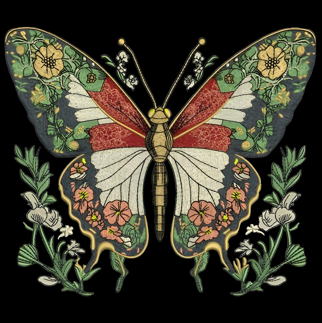 Butterfly Embroidery File, Floral Wings Machine Pattern, Garden Insect ...