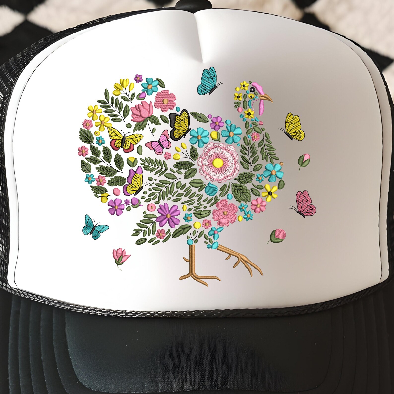 Boho Floral Turkey Embroidery Design, Autumn Bird With Butterflies ...