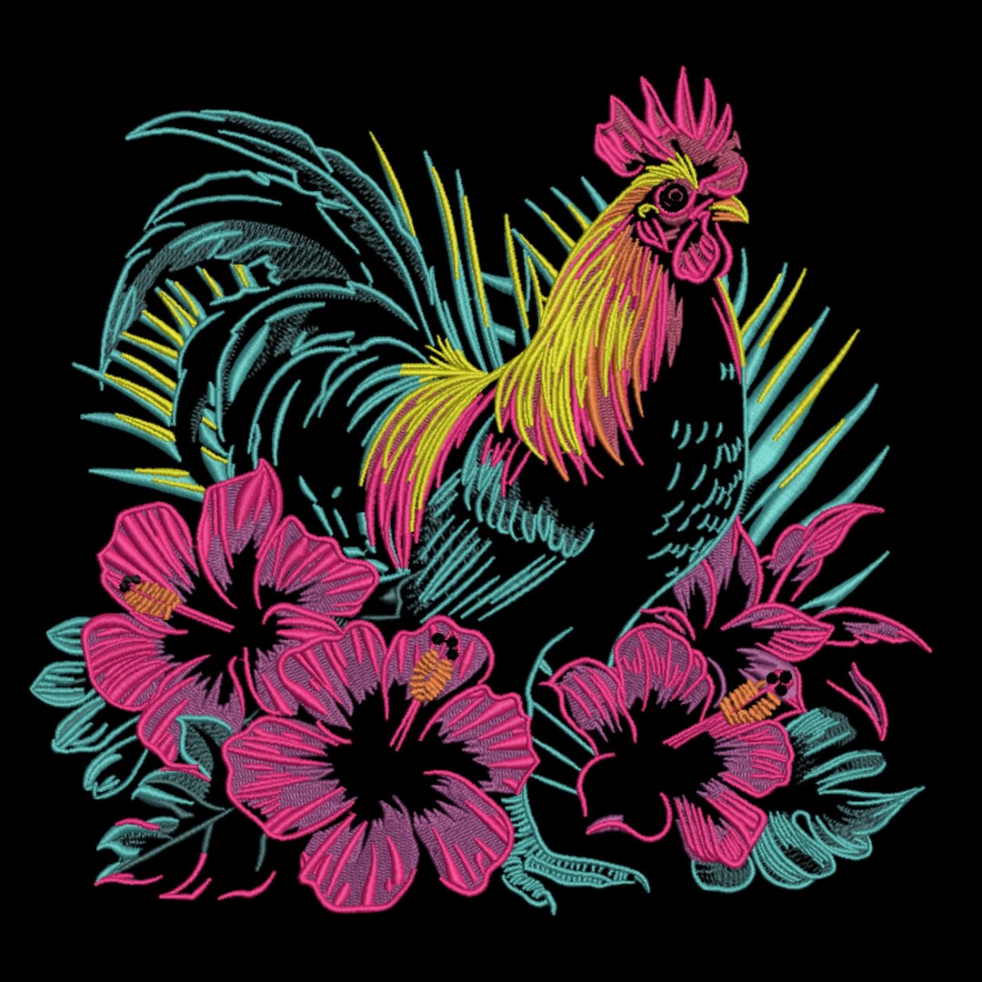Rooster Embroidery Designs, Animal Farm Machine Embroidery File, Floral ...