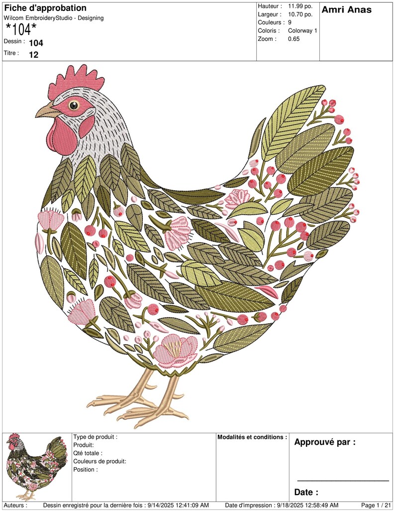 Chicken Embroidery Design, Leafy Floral Hen Machine Embroidery Pattern ...