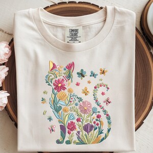 Floral Cat Embroidery Design File, Botanical Kitty Machine Embroidery ...