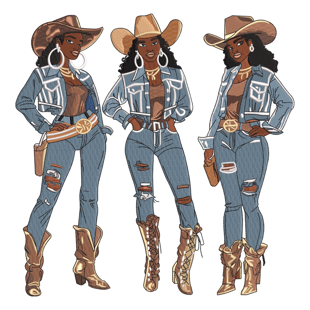 Black Cowgirl Trio Embroidery Design, Western Women Machine Embroidery ...