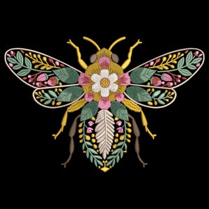 Bee Floral Embroidery Design, Detailed Flower Bee Machine Pattern ...