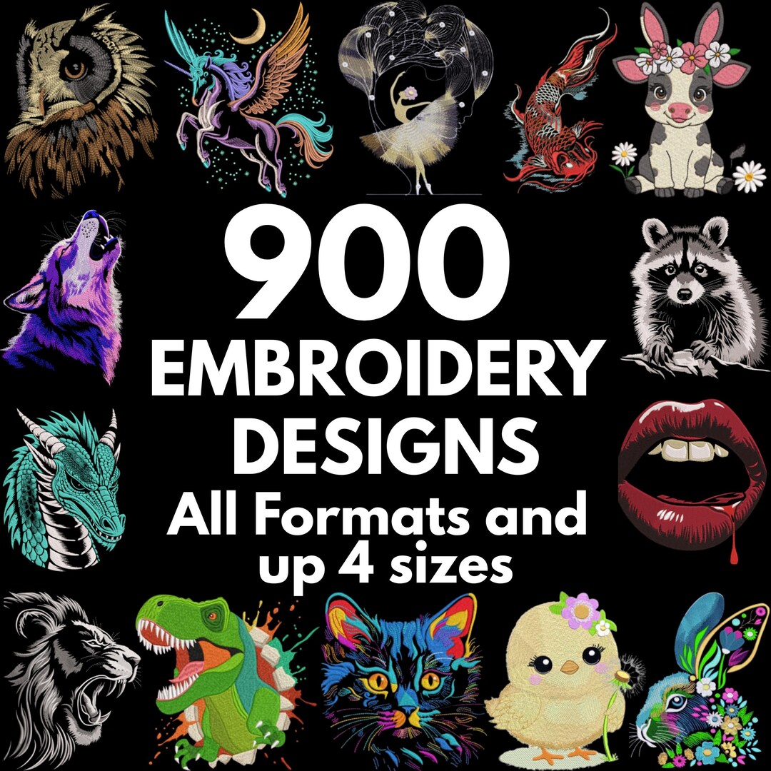 900 Stickmuster-Designs-Bundle | Floral & Tier Stickdateien ...