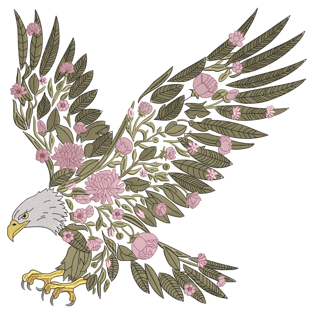 Floral Eagle Embroidery Design, Bald Eagle Machine Embroidery Pattern ...