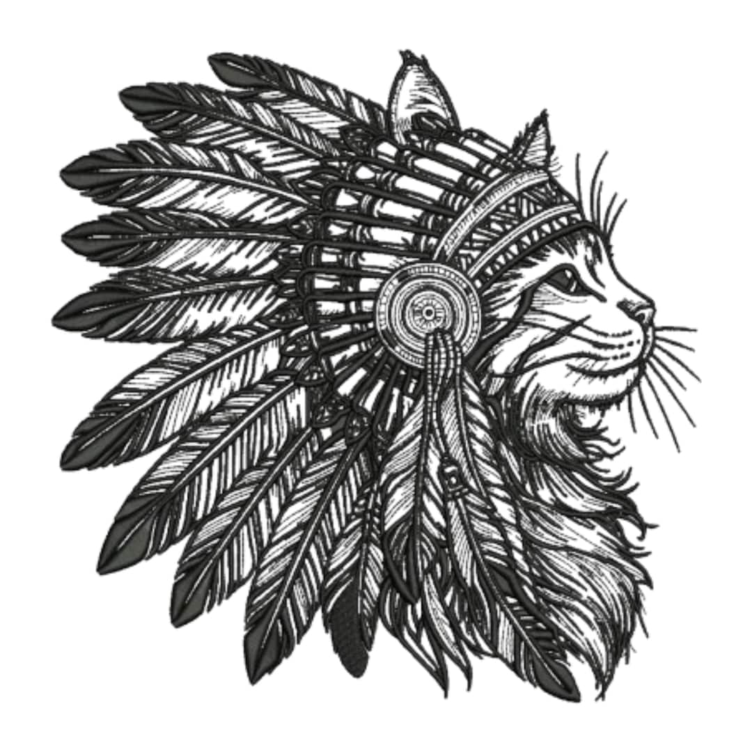 Native American Cat Embroidery Design, Floral Cat Machine Embroidery ...