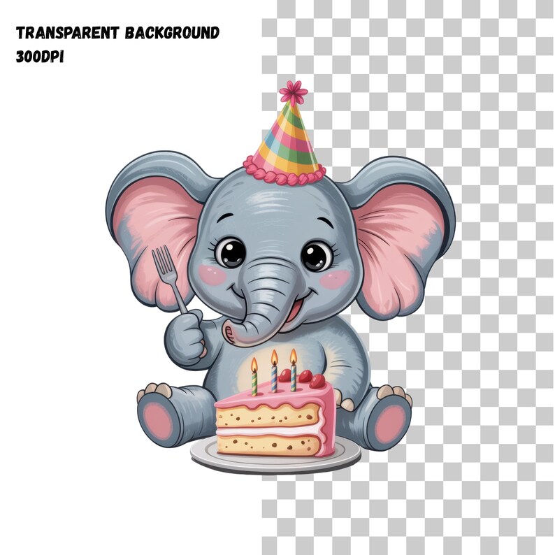25 Cute Elephant Birthday Clipart PNG | Baby Elephant Party Graphics ...
