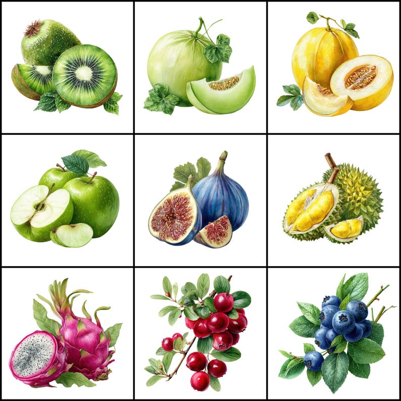 30 Watercolor Fruit Clipart PNG | Tropical & Exotic Fruits | High ...